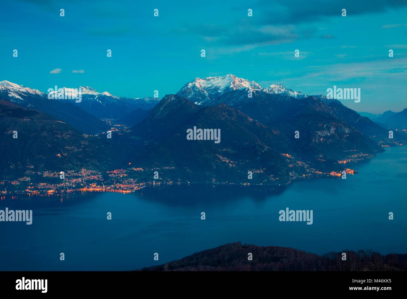 Dusk on Mount Grigna and Lake Como from mount Rezzonico, Rezzonico, S ...