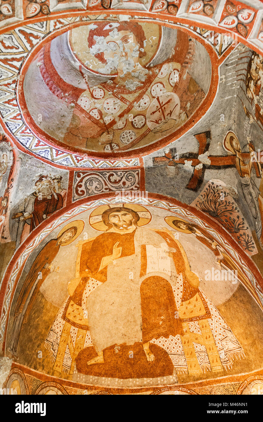 Frescos inside of the ancient Elmali Church known also as Apple Church ...