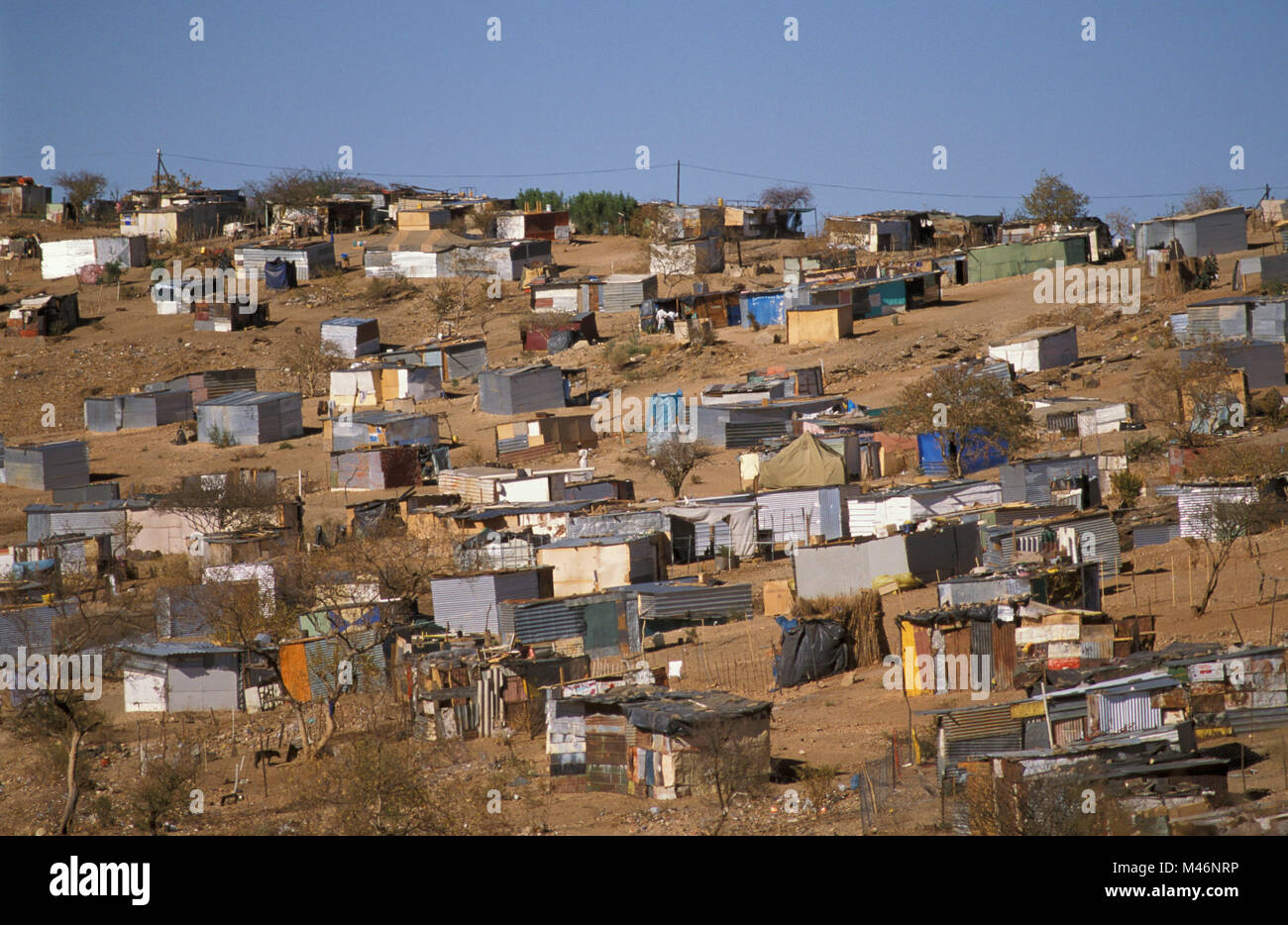 Namibia, Windhoek. Township Goreangab. Houses made of corrugated iron ...