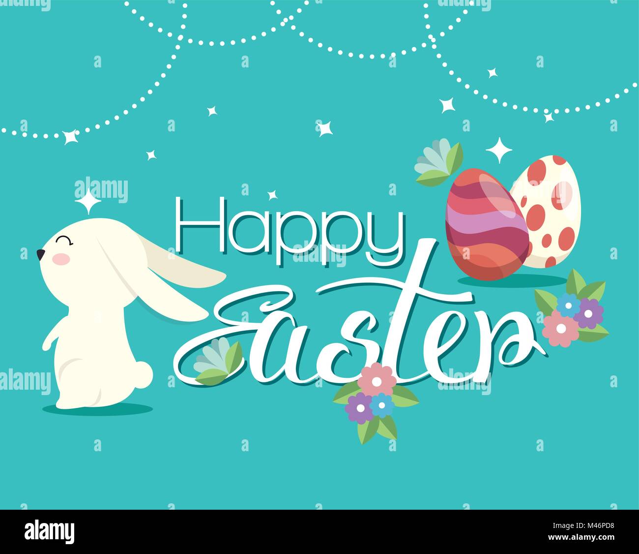 eggs painted and rabbit easter celebration vector illustration design ...
