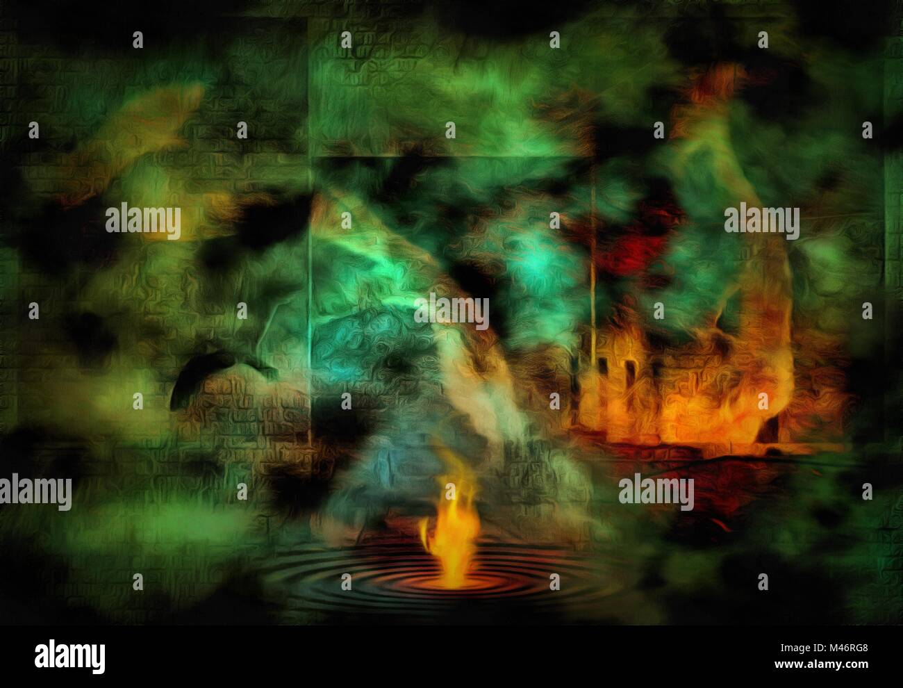 Surreal painting. Fire on a water Stock Photo - Alamy