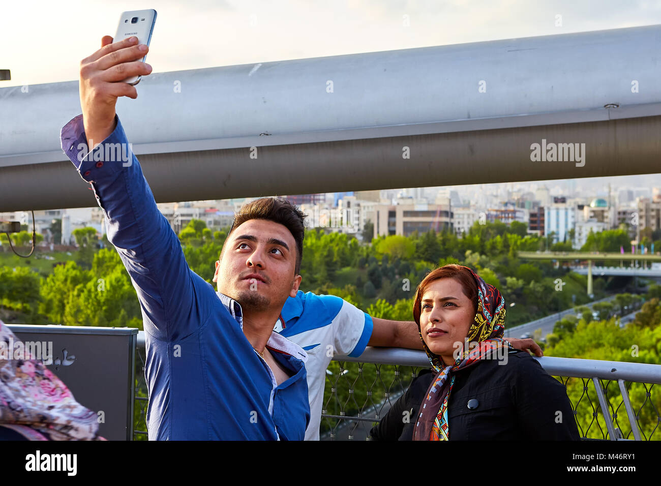Tehran Iran April 28 2017 Iranian Couple Woman In Hijab And Man