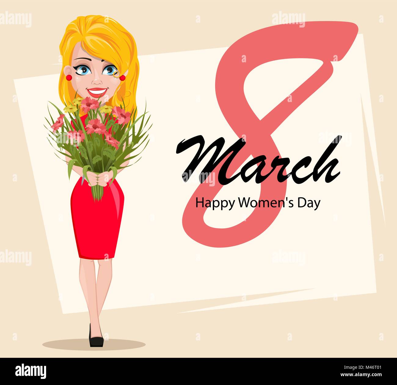 Postcard to the 8th of March (Women's Day). Greeting words and ...