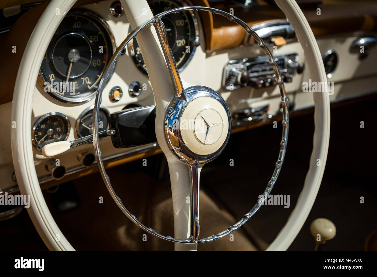 Steering wheel and dash of 1959 Mercedes Benz 190SL Convertible on ...