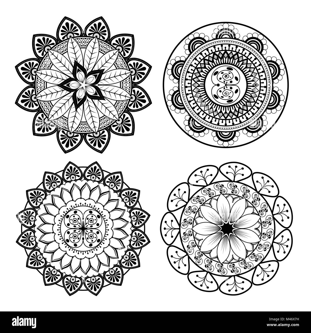 mandalas monochrome boho style set vector illustration design Stock ...
