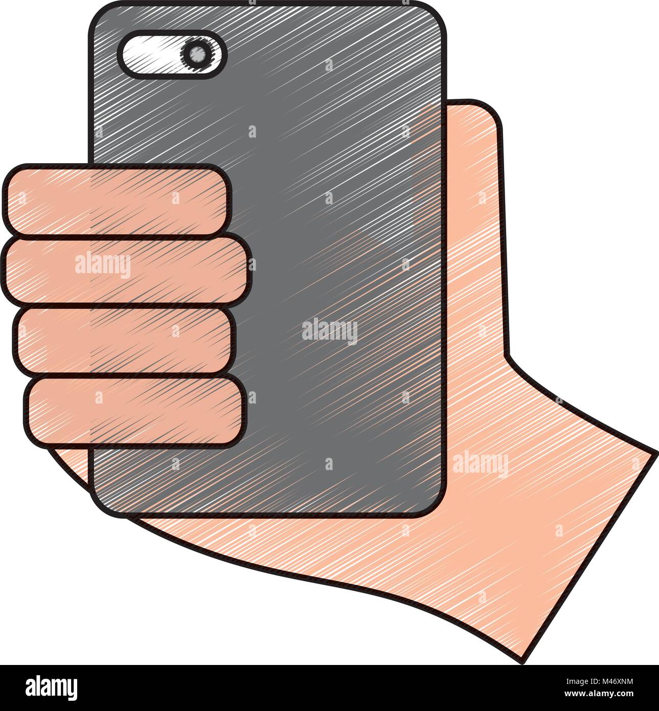 hand holding smartphone back view device vector illustration drawing ...