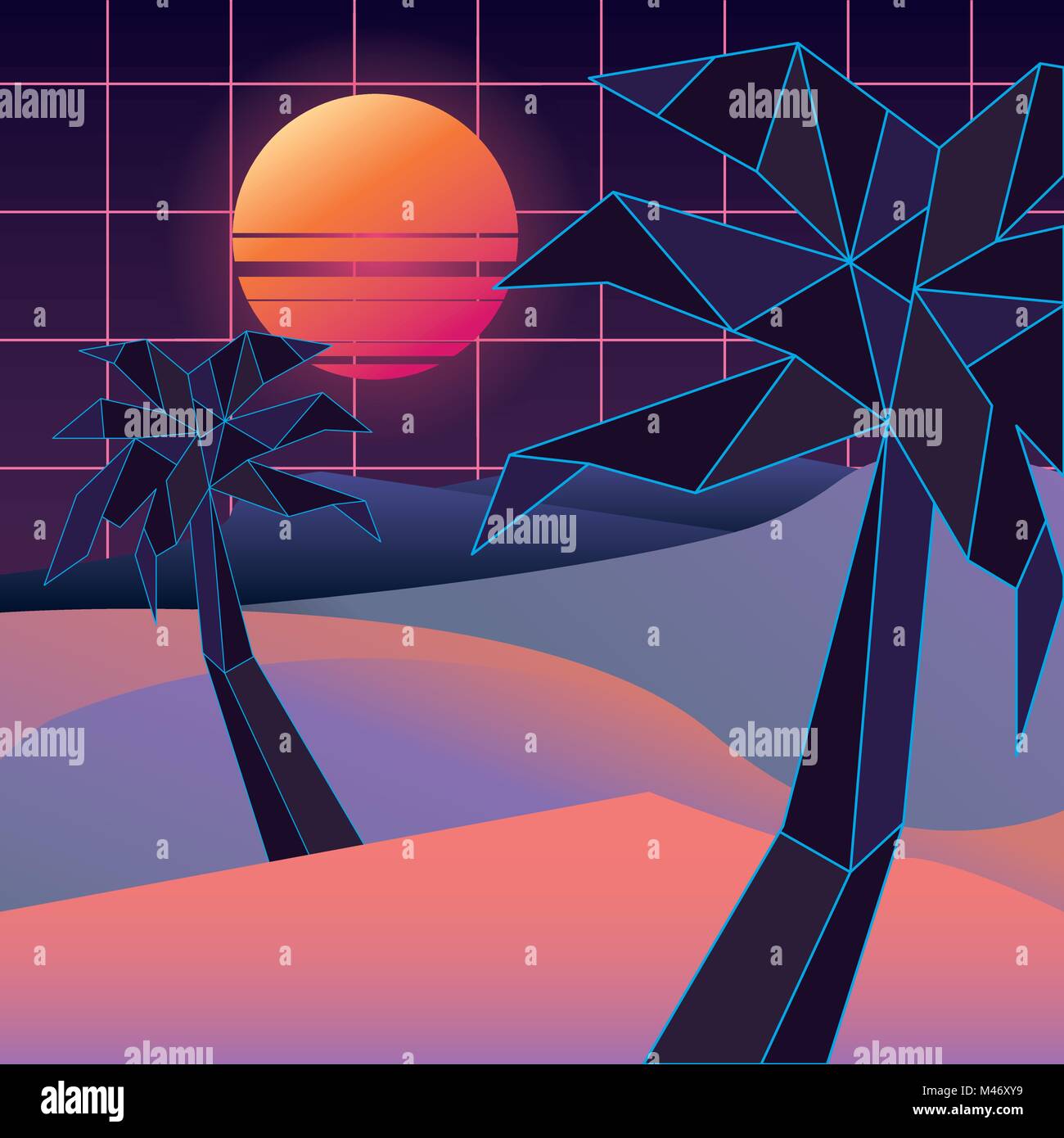 retrowave design of island with palms Stock Vector Image & Art - Alamy