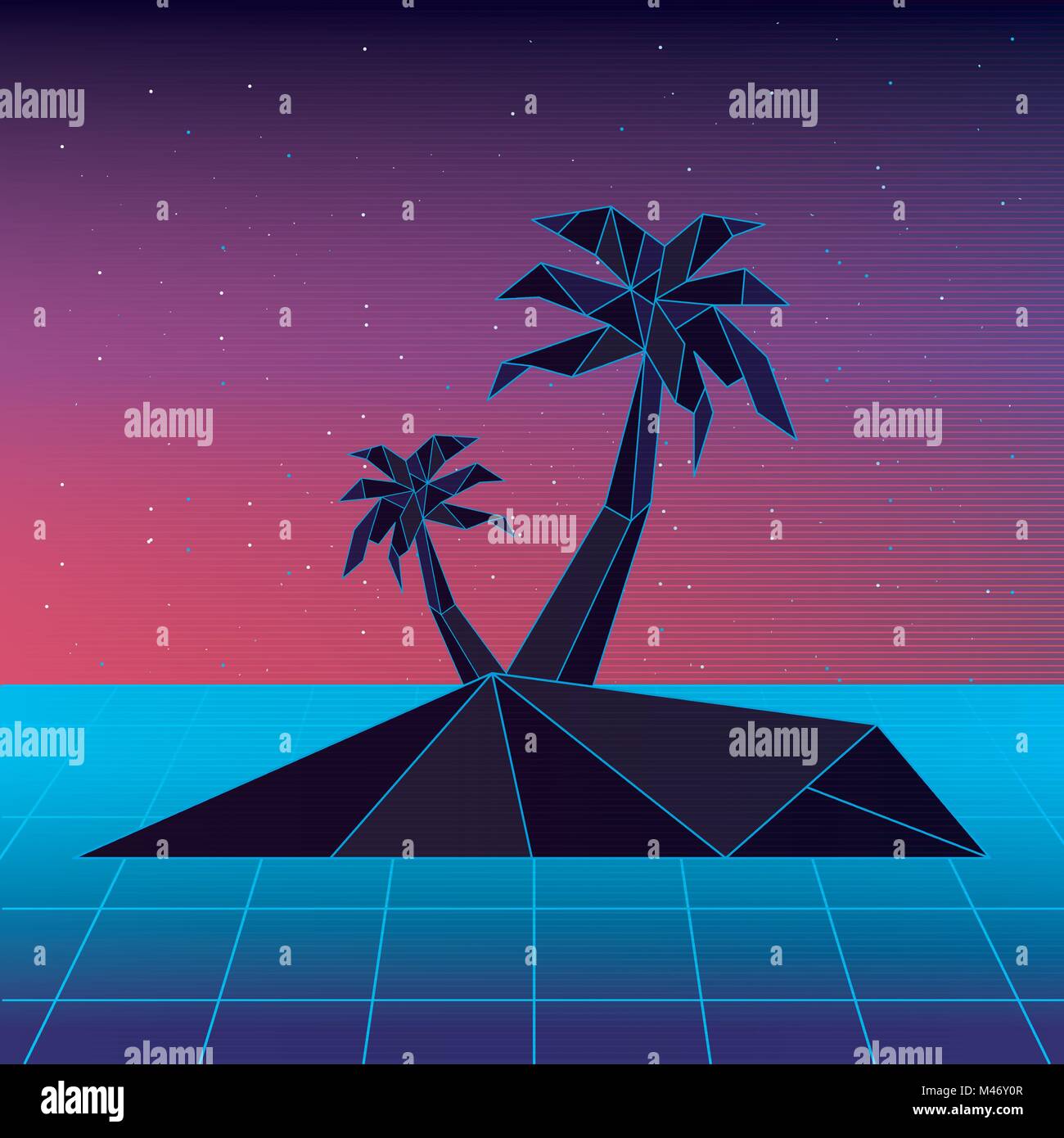 retrowave design of island with palms Stock Vector Image & Art - Alamy