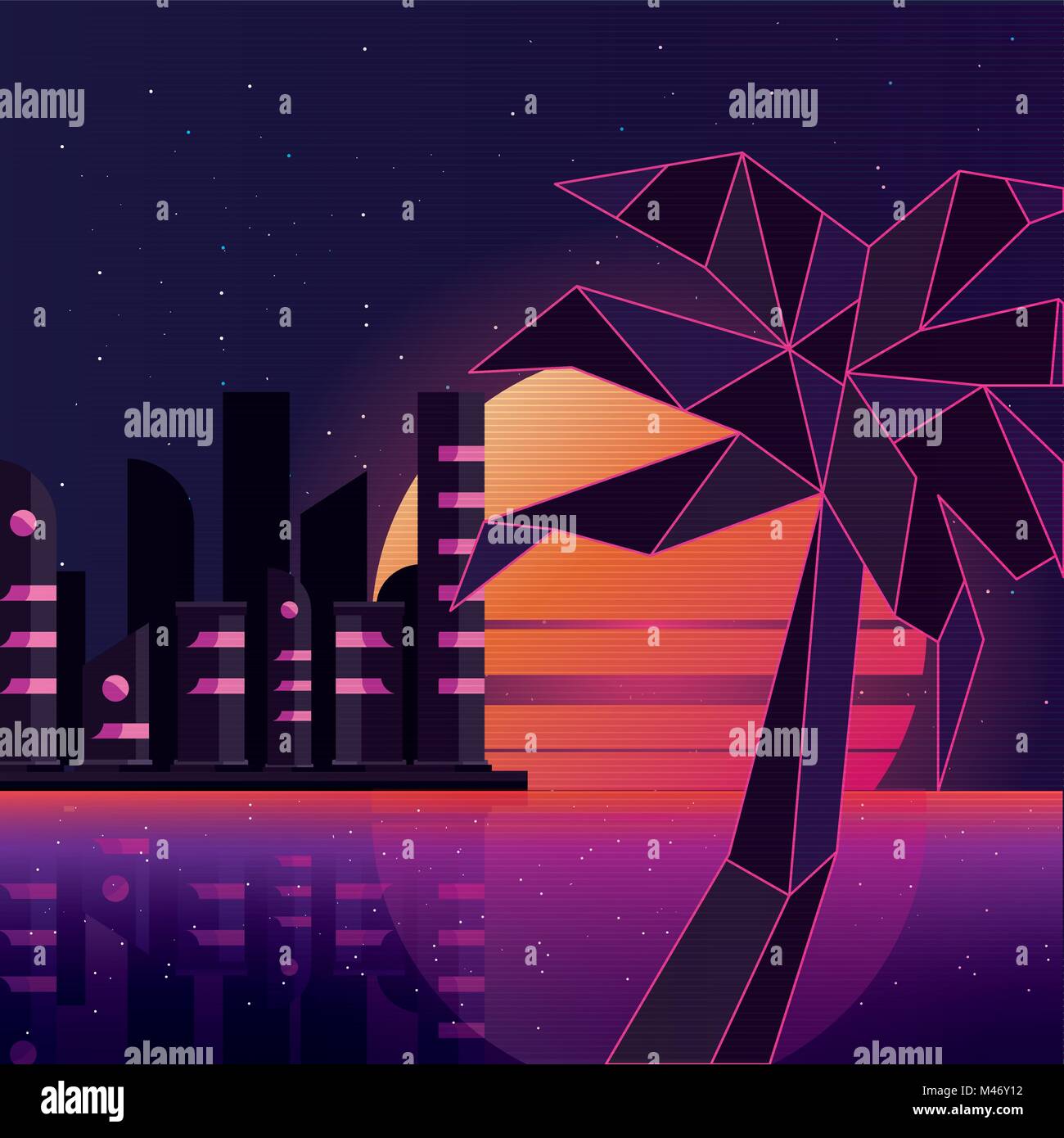 retrowave design of island with palms Stock Vector Image & Art - Alamy