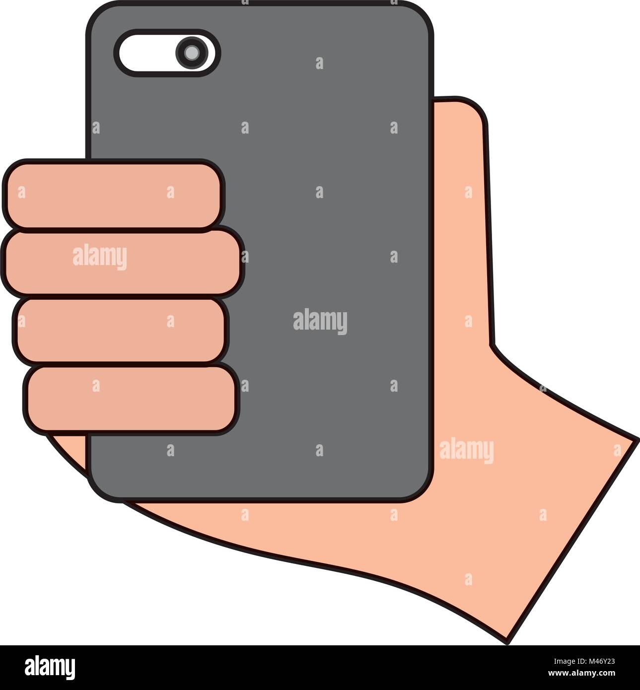 hand holding smartphone back view device vector illustration Stock ...