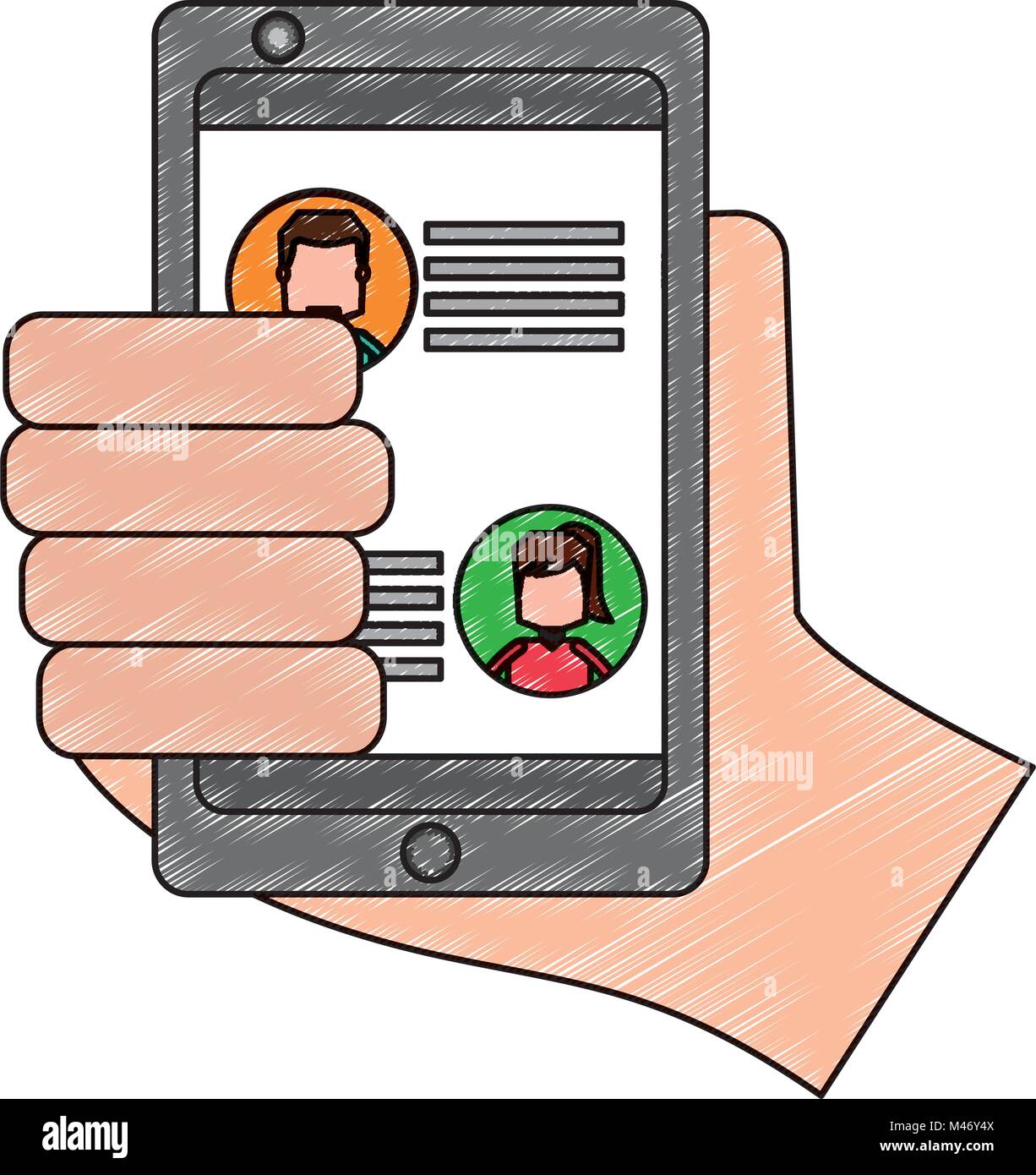 hand holding smartphone chat messages in screen vector illustration ...