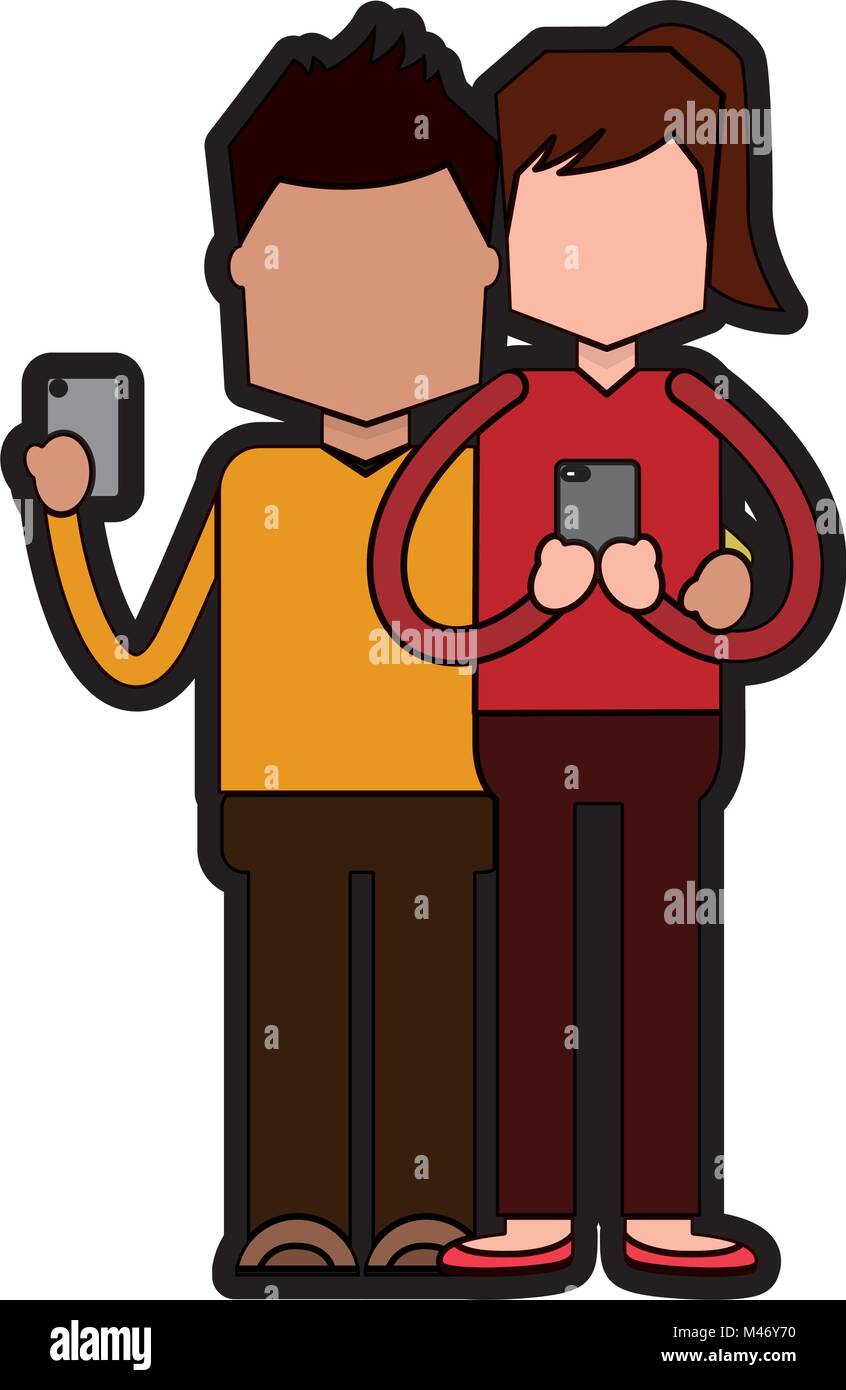 Woman And Man Holding Smartphone Typing Text And Sending Messages Full
