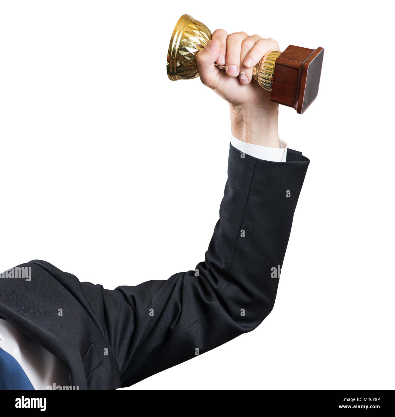 Hand of businessman holding Cup, concept success. Isolated on white ...