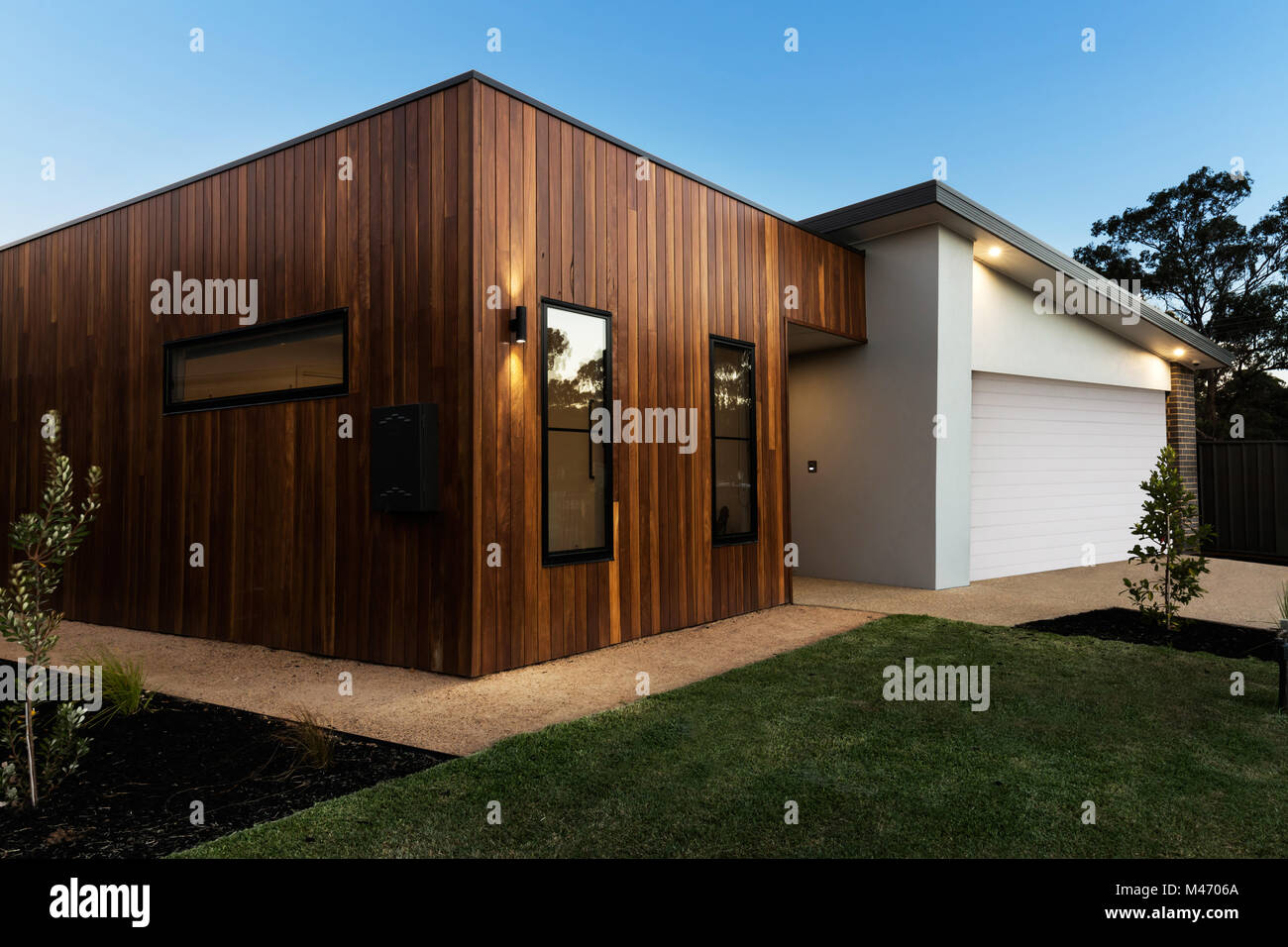 Contemporary wood cladding on an Australian home Stock Photo - Alamy