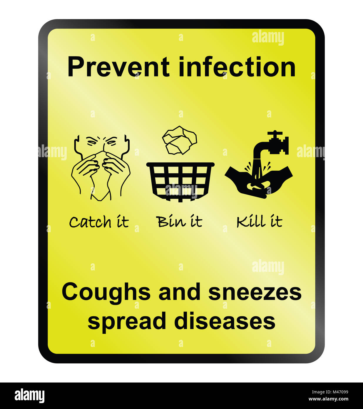 Yellow prevent infection public health information sign isolated on ...
