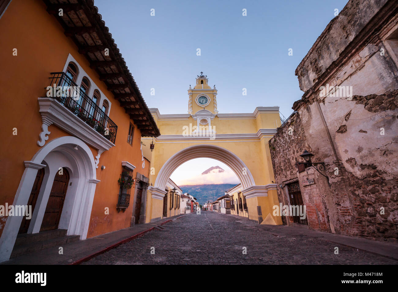 Colonial architecture in ancient Antigua Guatemala city, Central ...