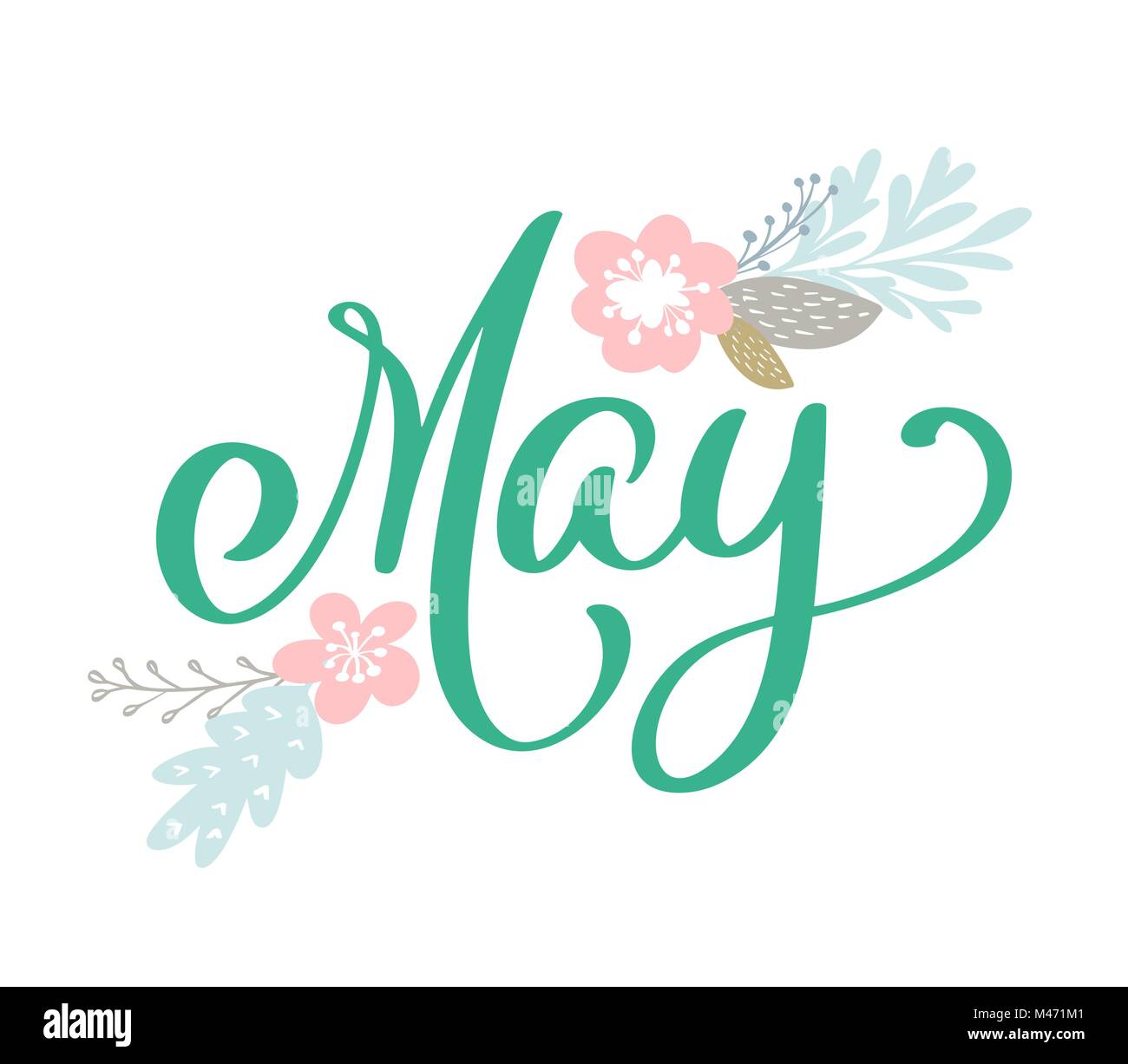 Hand sketched Hello May text as logotype and Scandinavian flowers ...