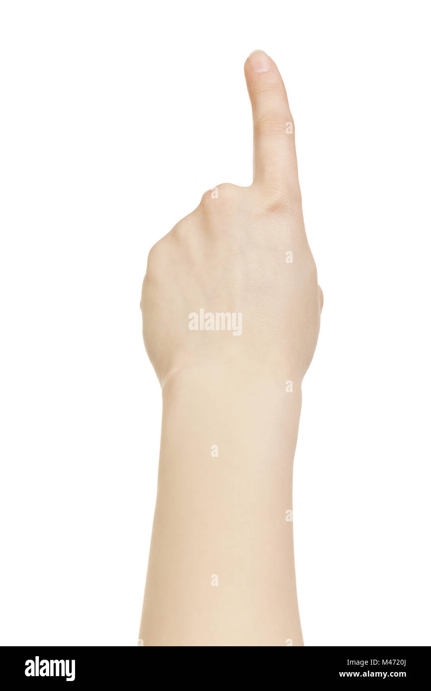 young woman hand touch screen gesture isolated Stock Photo - Alamy