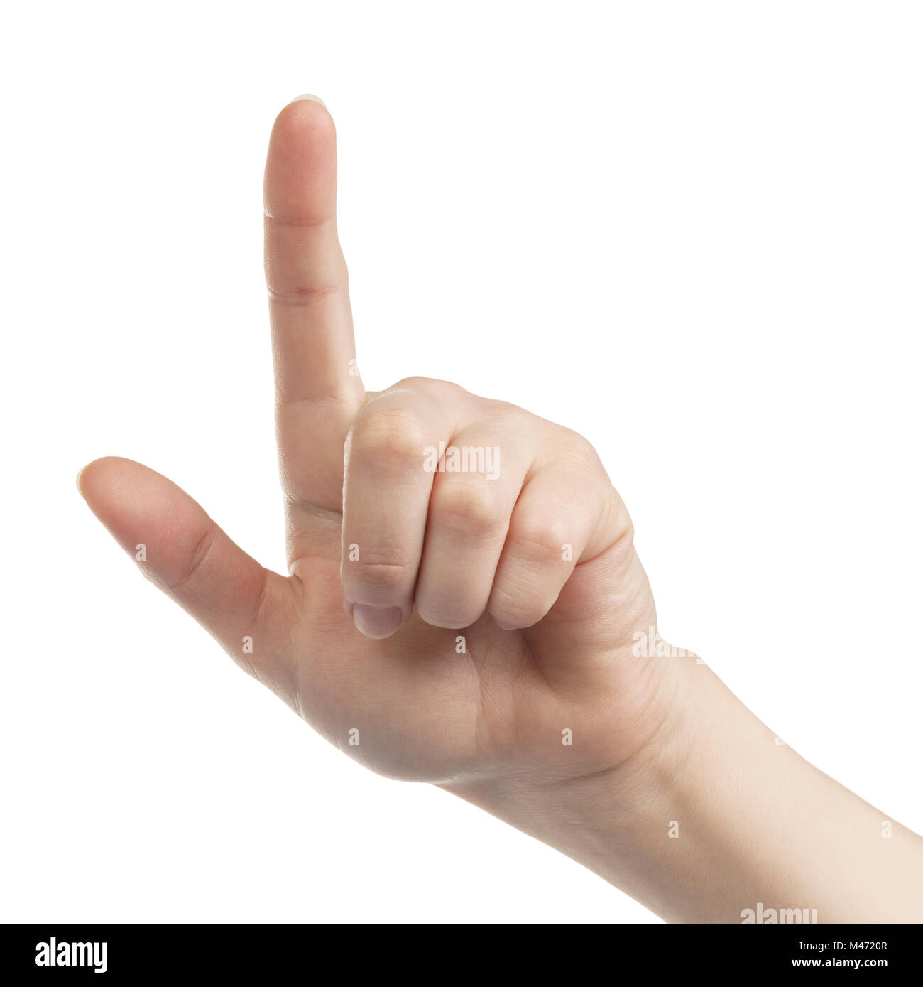 young woman hand touch screen gesture towards camera Stock Photo - Alamy