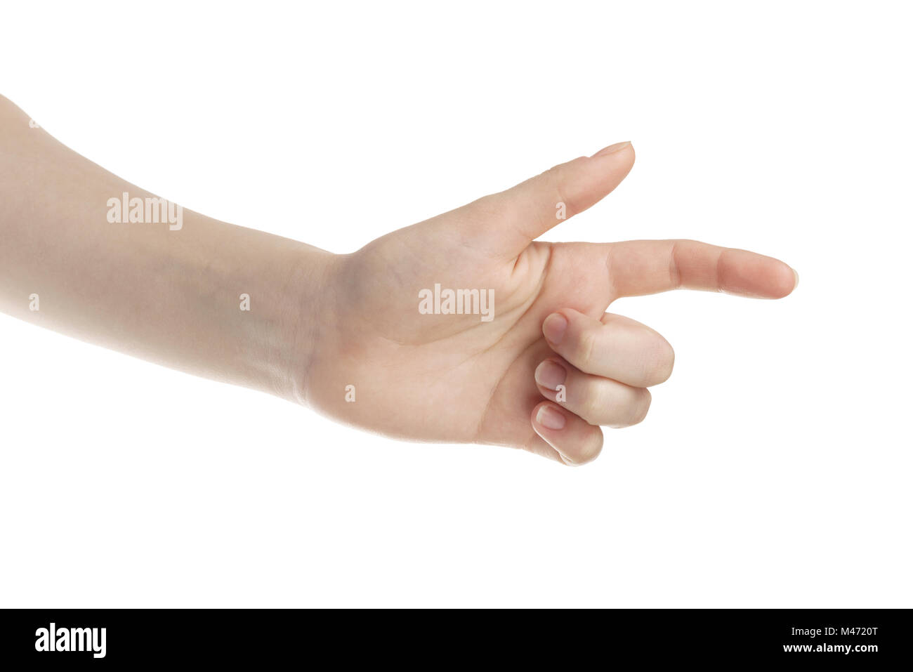 young woman hand touch screen gesture towards camera Stock Photo - Alamy
