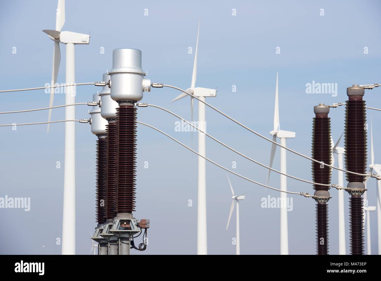 Windmills and electrical substation, Zaragoza province, Aragon, Spain ...