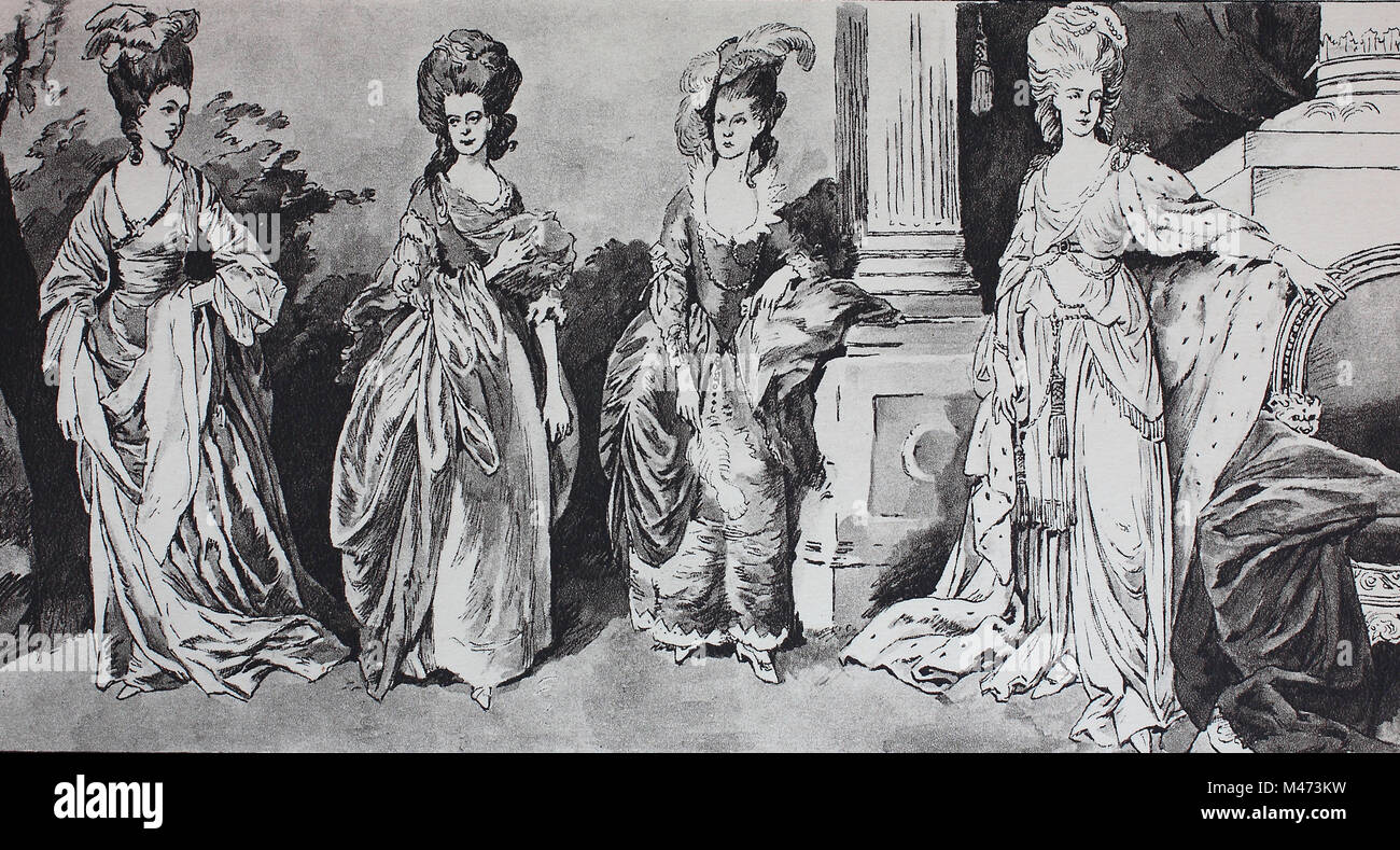 Fashion, clothing in England, ladies of the nobility around 1770-1800 ...