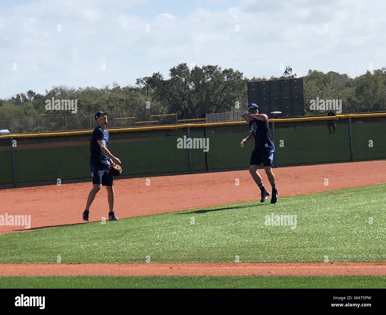 Florida, USA. 12th Feb, 2018. Rays infielders Matt Duffy, left, and ...