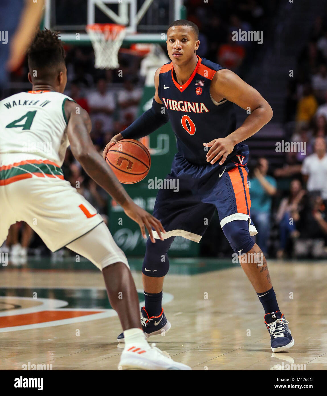 February 13, 2018: Virginia Cavaliers guard Devon Hall (0) moves the ...