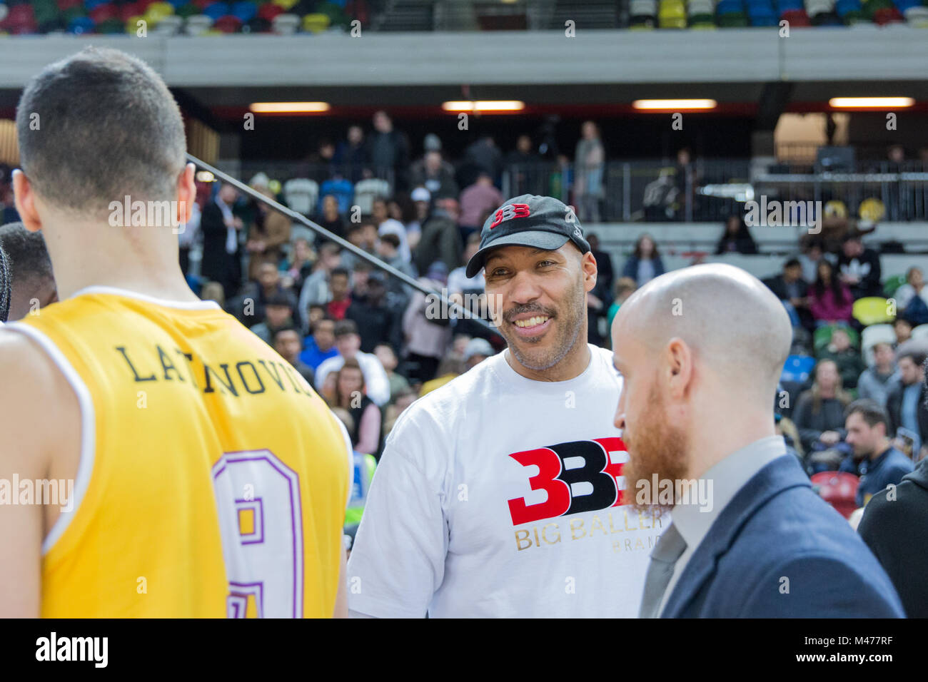 London, UK 14th February, 2018. LaVar Ball and family at BBL basketball ...