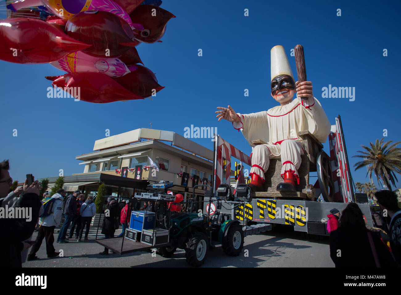 VIAREGGIO, ITALY - FEB 11: Festival, the parade of carnival floats with ...