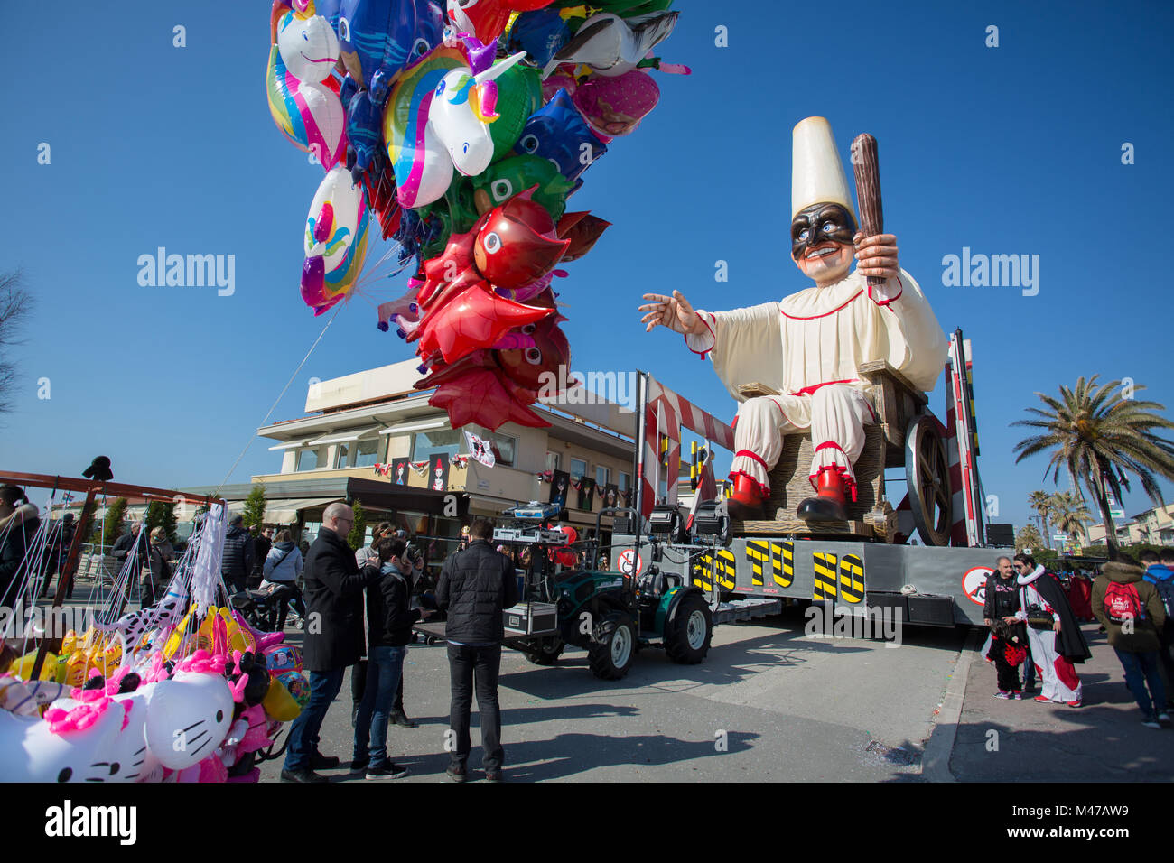 VIAREGGIO, ITALY - FEB 11: Festival, the parade of carnival floats with ...
