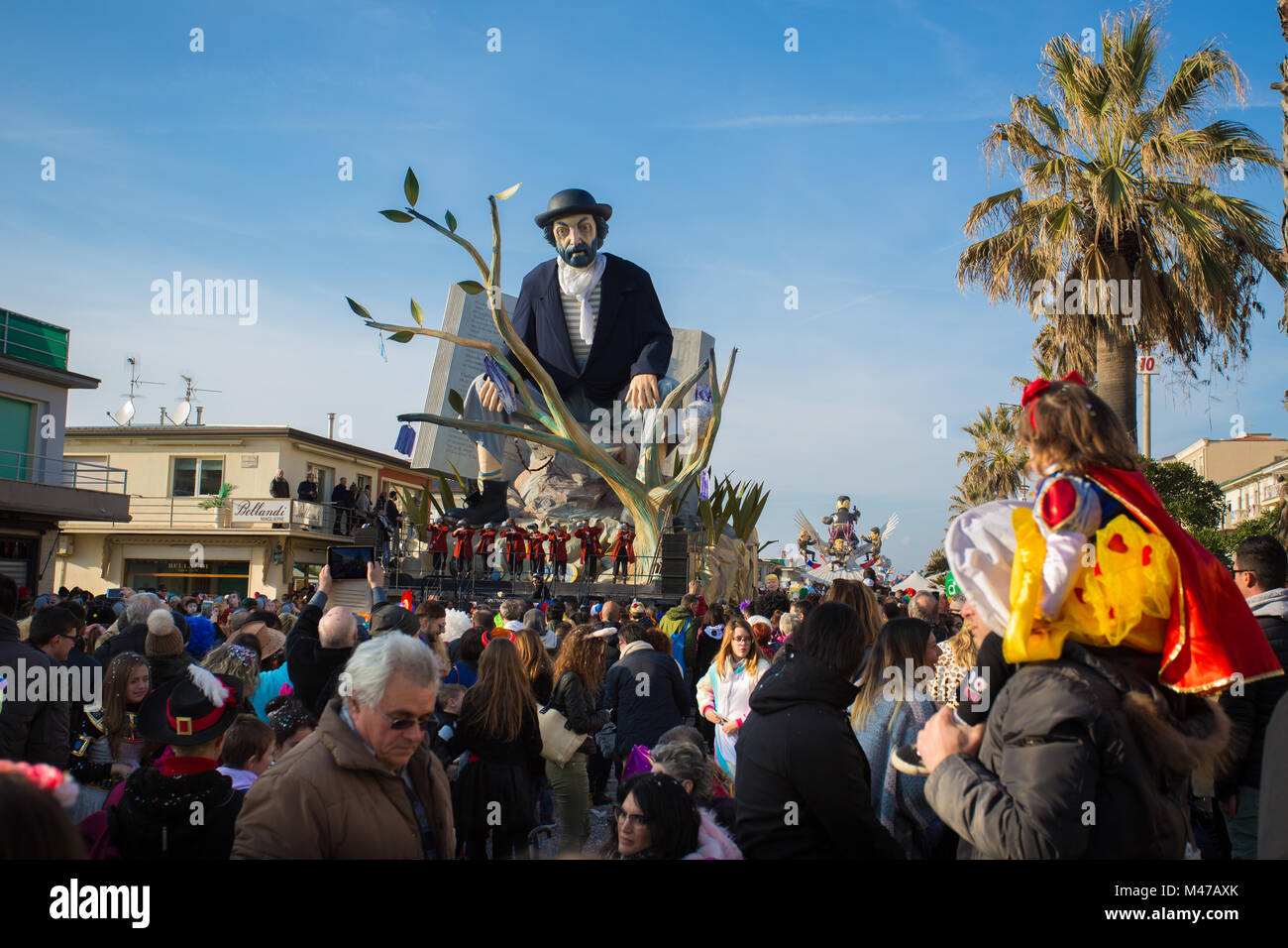 VIAREGGIO, ITALY - FEB 11: Festival, the parade of carnival floats with ...