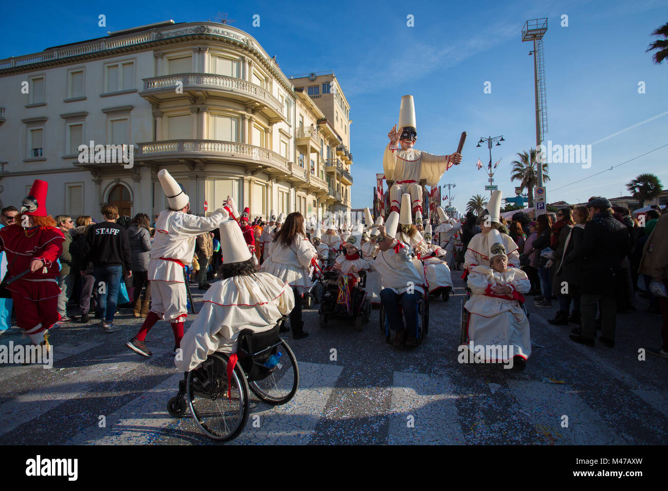 VIAREGGIO, ITALY - FEB 11: Festival, the parade of carnival floats with ...