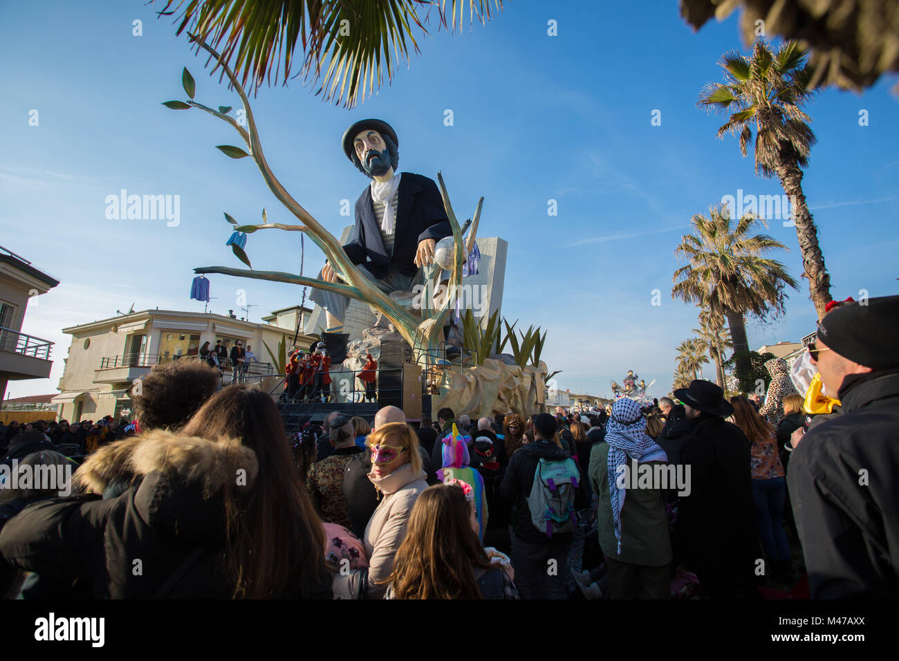 VIAREGGIO, ITALY - FEB 11: Festival, the parade of carnival floats with ...