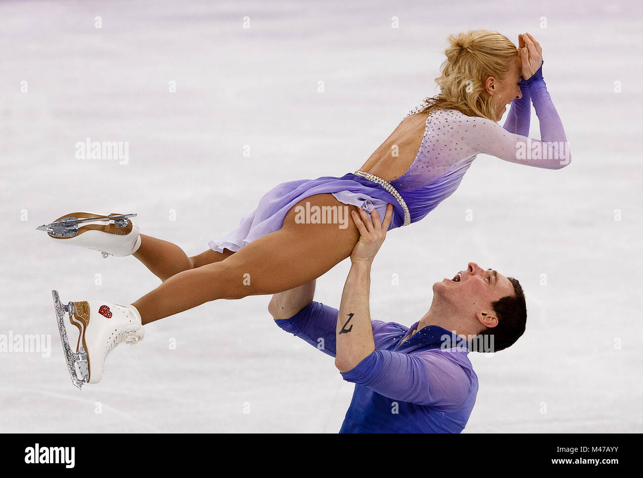Gangneung, South Korea. 15th Feb, 2018. Aljona Savchenko and Bruno Massot of Germany win the ...