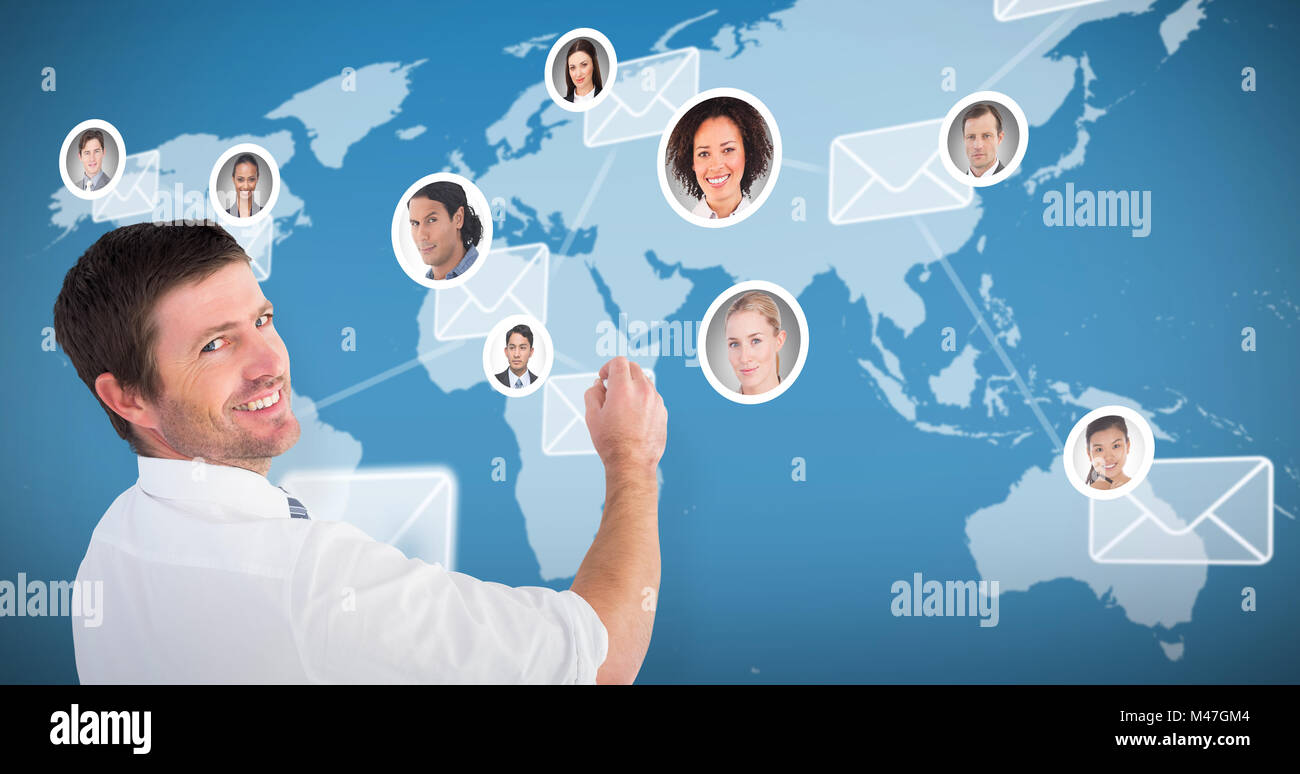 Composite image of business man writing with chalk Stock Photo - Alamy