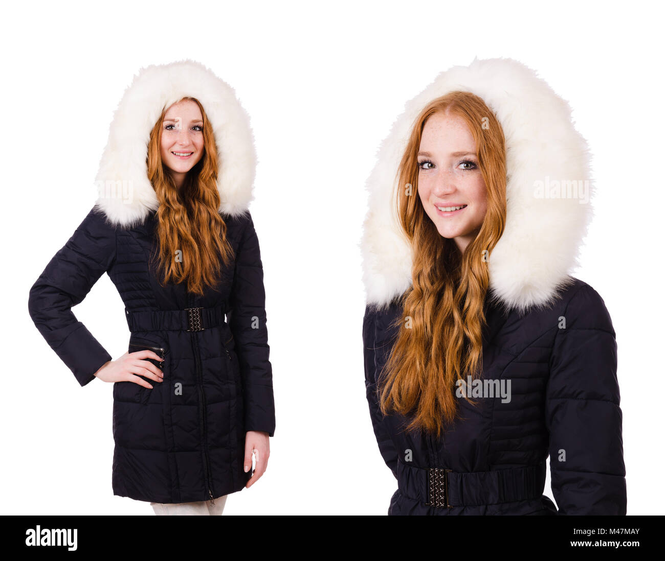 Pretty girl in warm clothes isolated on white Stock Photo - Alamy