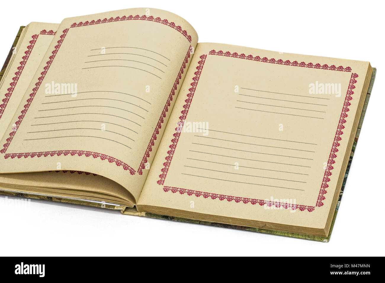 Open old notebook, isolated on white background Stock Photo - Alamy