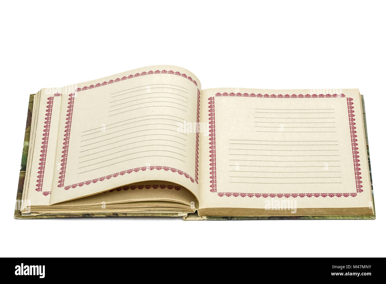 Open old notebook, isolated on white background Stock Photo - Alamy