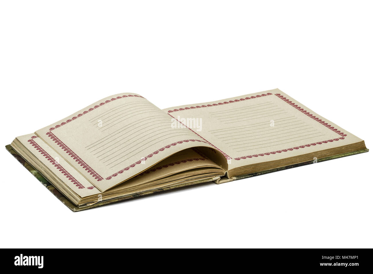 Open old notebook, isolated on white background Stock Photo - Alamy