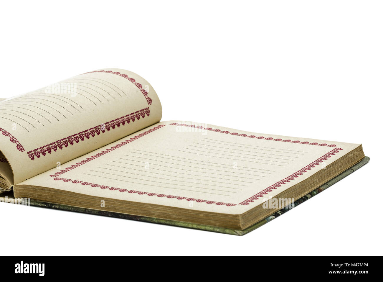 Open old notebook, isolated on white background Stock Photo - Alamy