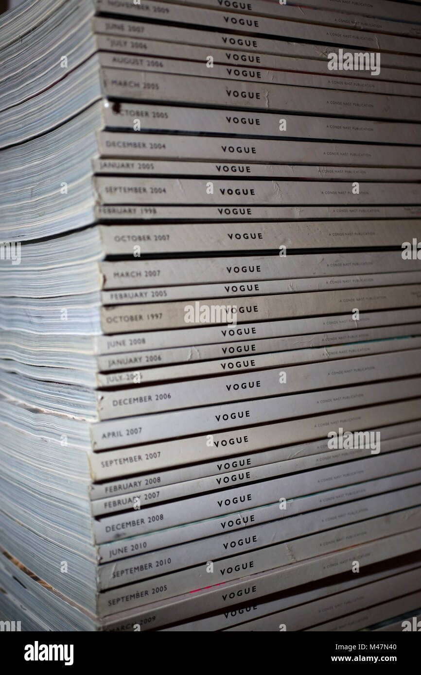 Stacks of Vogue magazines pictured in a home in London, UK Stock Photo ...