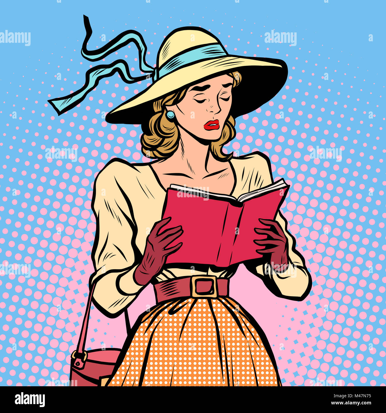 Vintage girl reading a book Stock Photo - Alamy