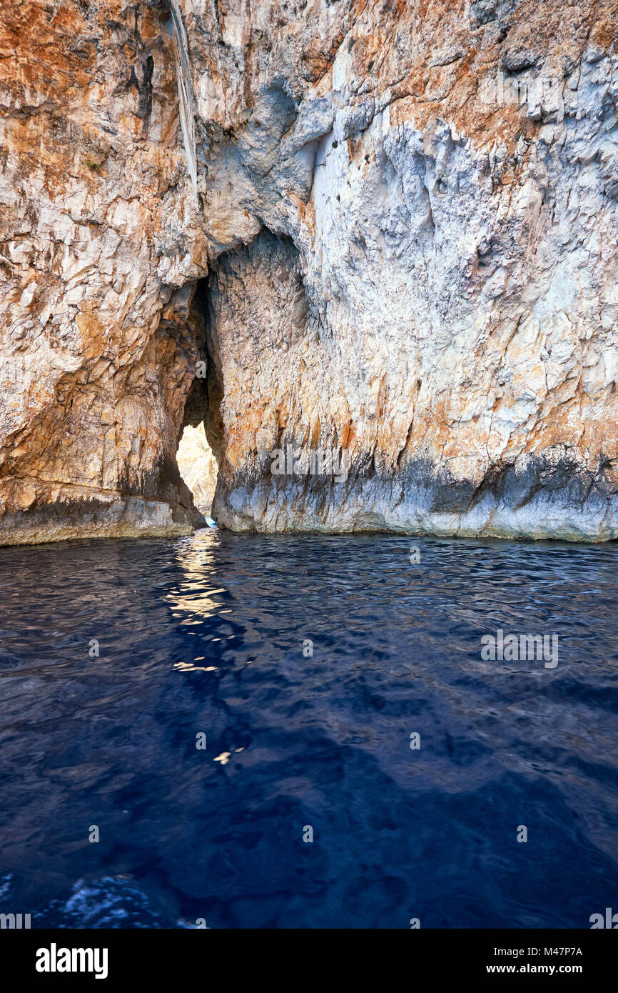 Inside Blue Grotto on south part of Malta island Stock Photo - Alamy