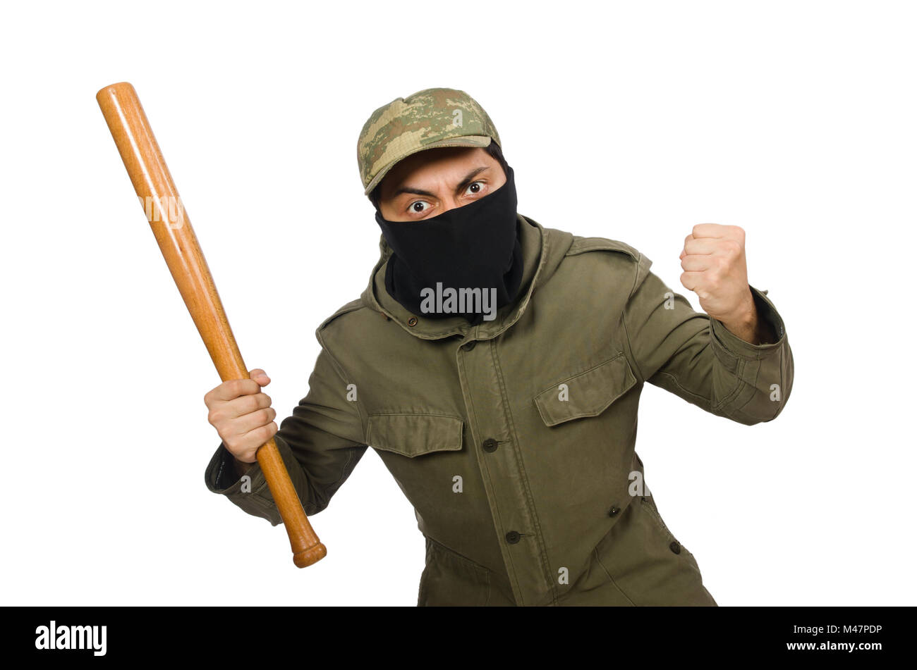 Funny man with baseball bat isolated on white Stock Photo - Alamy
