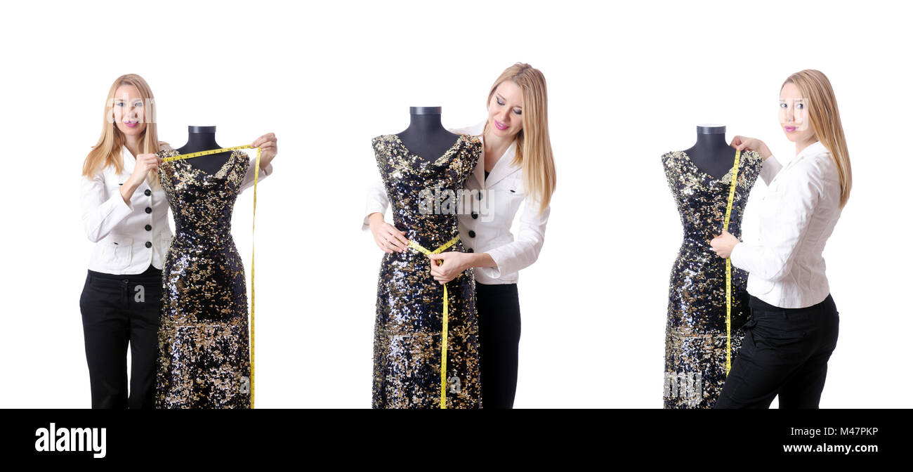 Female tailor isolated on the white background Stock Photo - Alamy