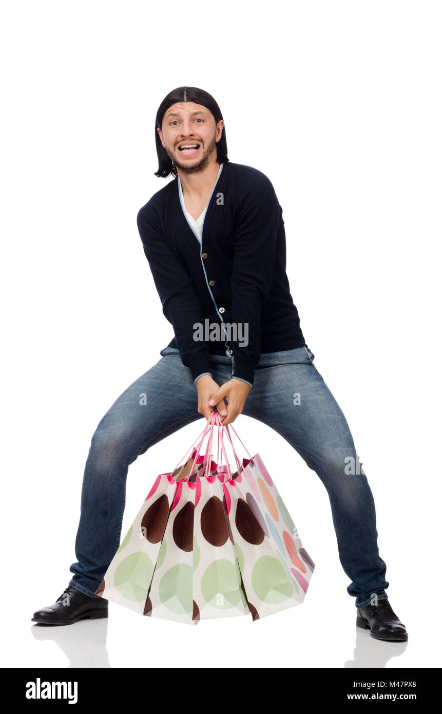 Man lifting heavy shopping bags hi-res stock photography and images - Alamy