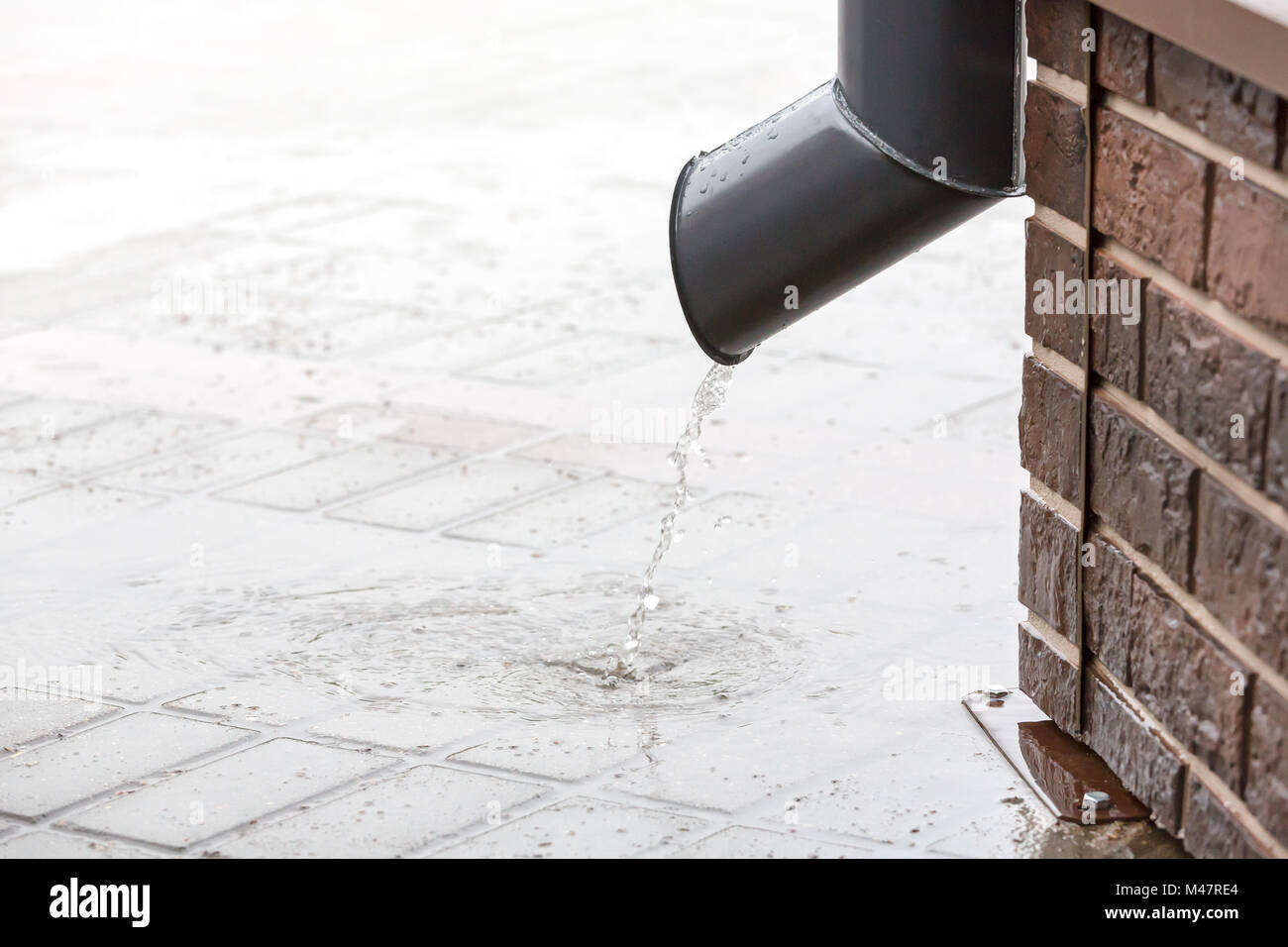 drainpipe with flowing rain water Stock Photo - Alamy