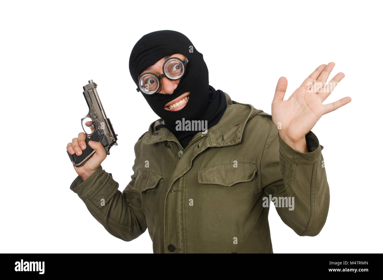 Funny man wearing balaclava isolated on white Stock Photo - Alamy