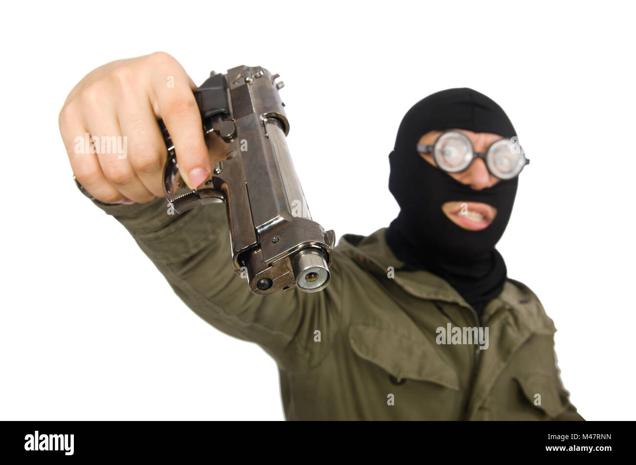 Funny man wearing balaclava isolated on white Stock Photo - Alamy